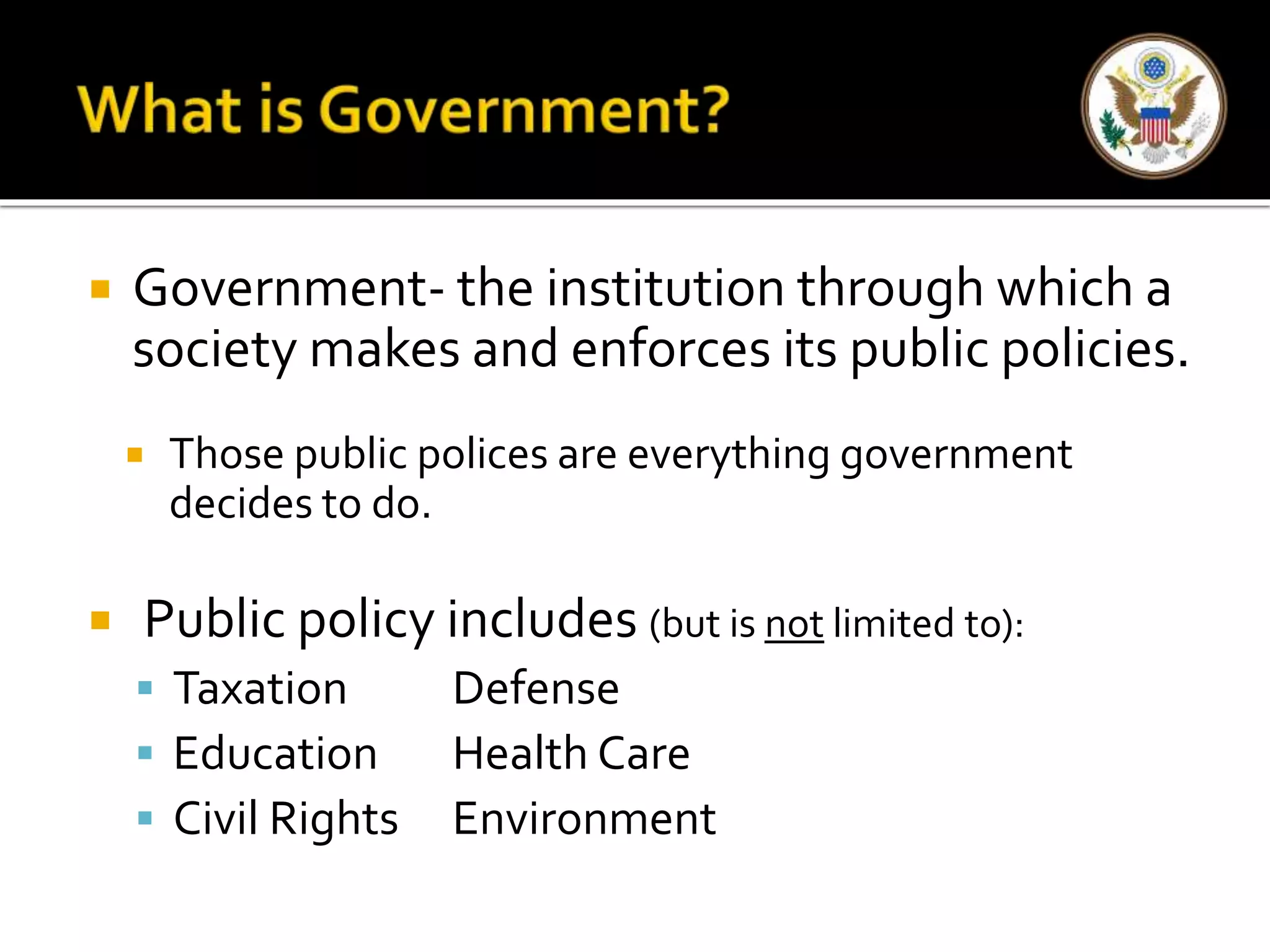 U.S. Government -- Chapter 1 Section 1 "Government and the State" | PPTX