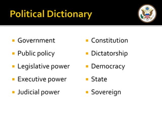 U.S. Government -- Chapter 1 Section 1 "Government and the State" | PPTX