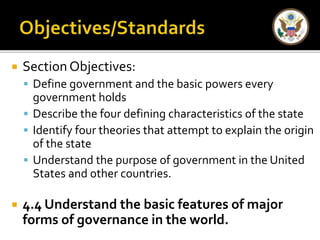 U.S. Government -- Chapter 1 Section 1 "Government and the State" | PPTX