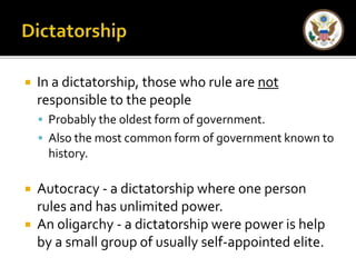 U.S. Government -- Chapter 1 Section 2 "Forms of Government" | PPT