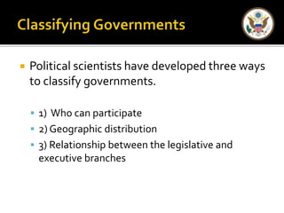 U.S. Government -- Chapter 1 Section 2 "Forms of Government" | PPTX