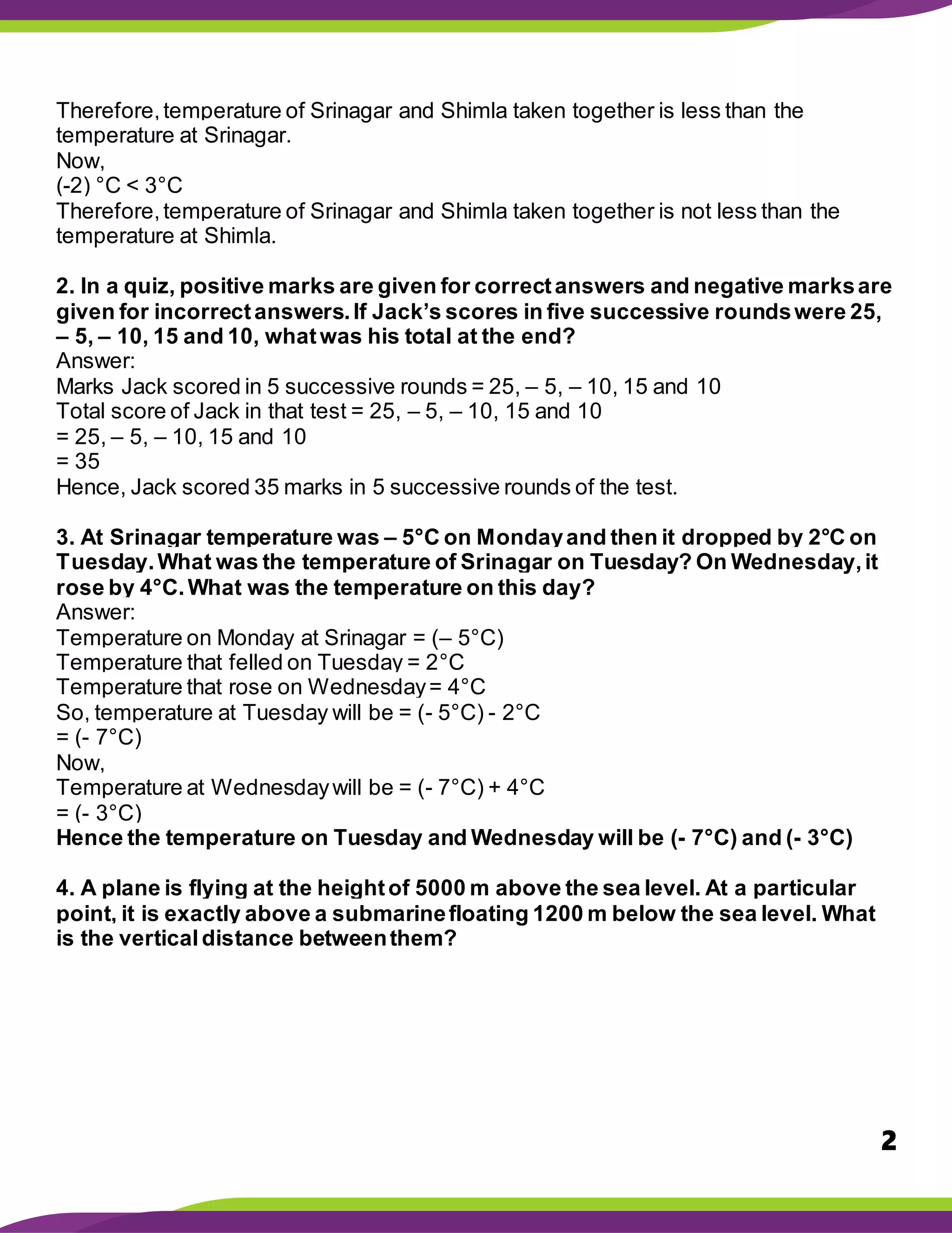 Class 7 Integers | DOCX