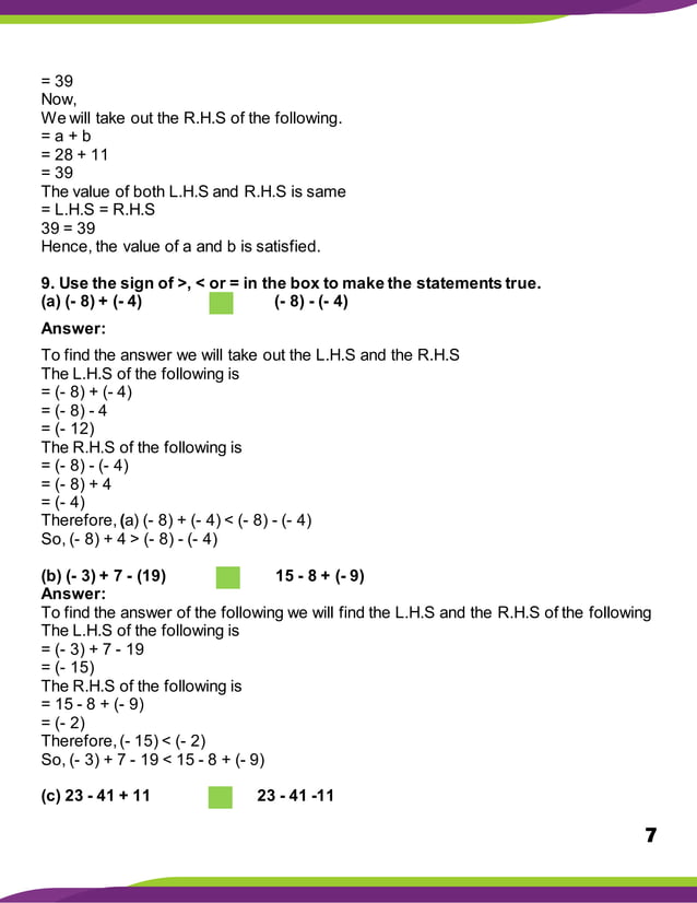 Class 7 Integers | DOCX