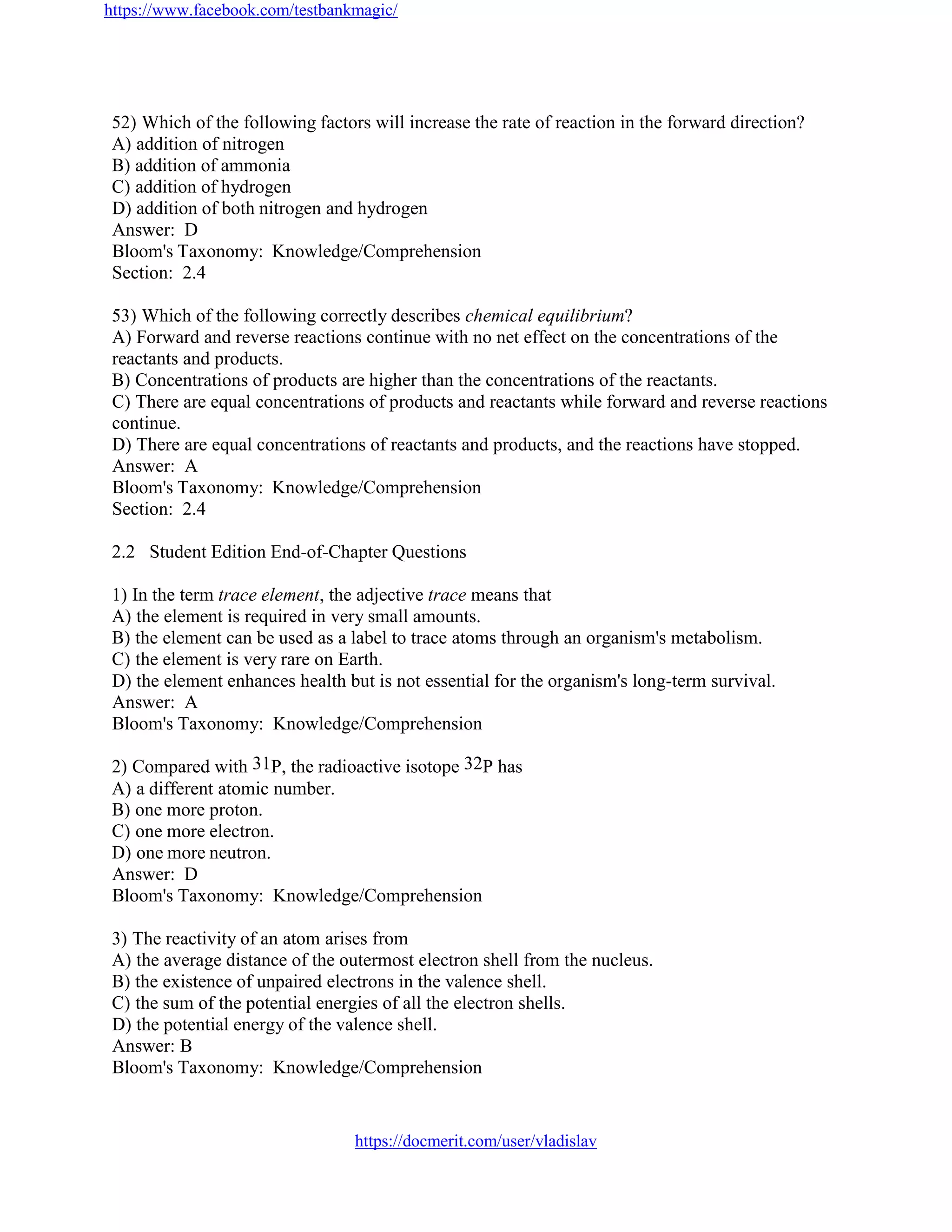 Campbell Biology 11th edition test bank Ch2 | PDF
