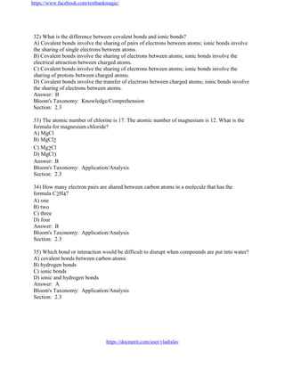 Campbell Biology 11th edition test bank Ch2 | PDF