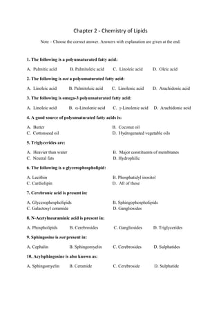 MCQs on Chemistry of Lipids | PDF