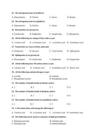 MCQs on Chemistry of Lipids | PDF