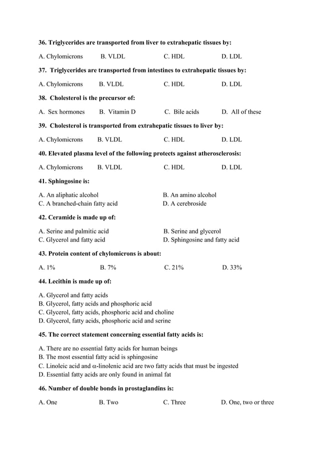 MCQs on Chemistry of Lipids | PDF