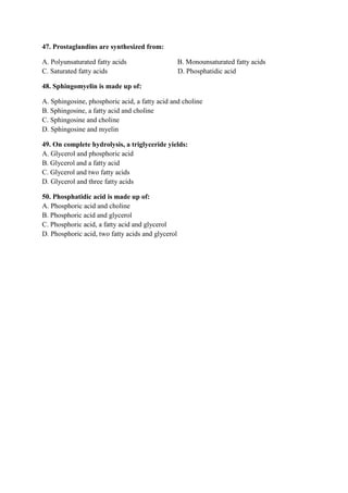 MCQs on Chemistry of Lipids | PDF