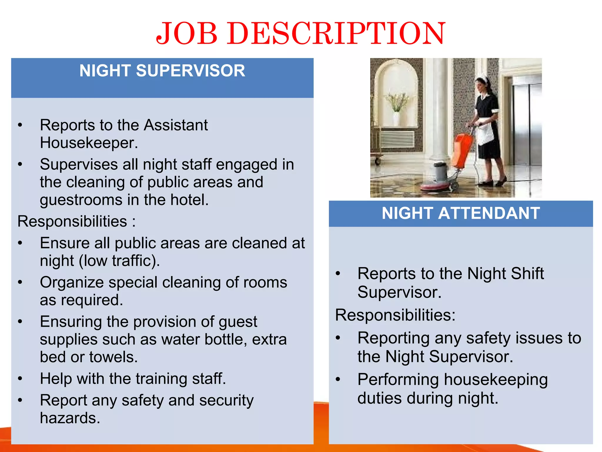 HOUSEKEEPING OPERATION: ROLES AND FUNCTIONS OF HOUSEKEEPING PERSONNEL | PPT