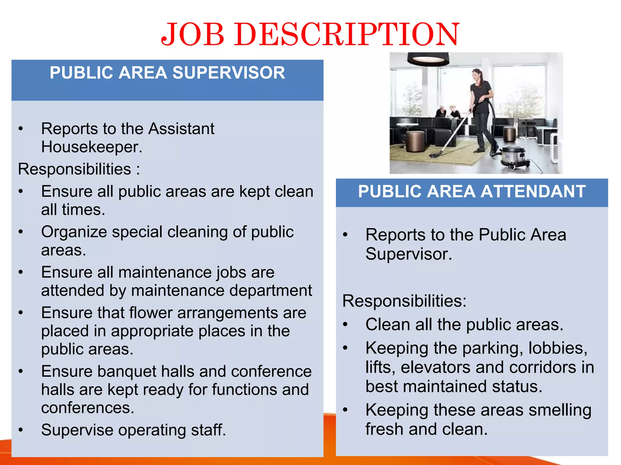 HOUSEKEEPING OPERATION: ROLES AND FUNCTIONS OF HOUSEKEEPING PERSONNEL | PPT