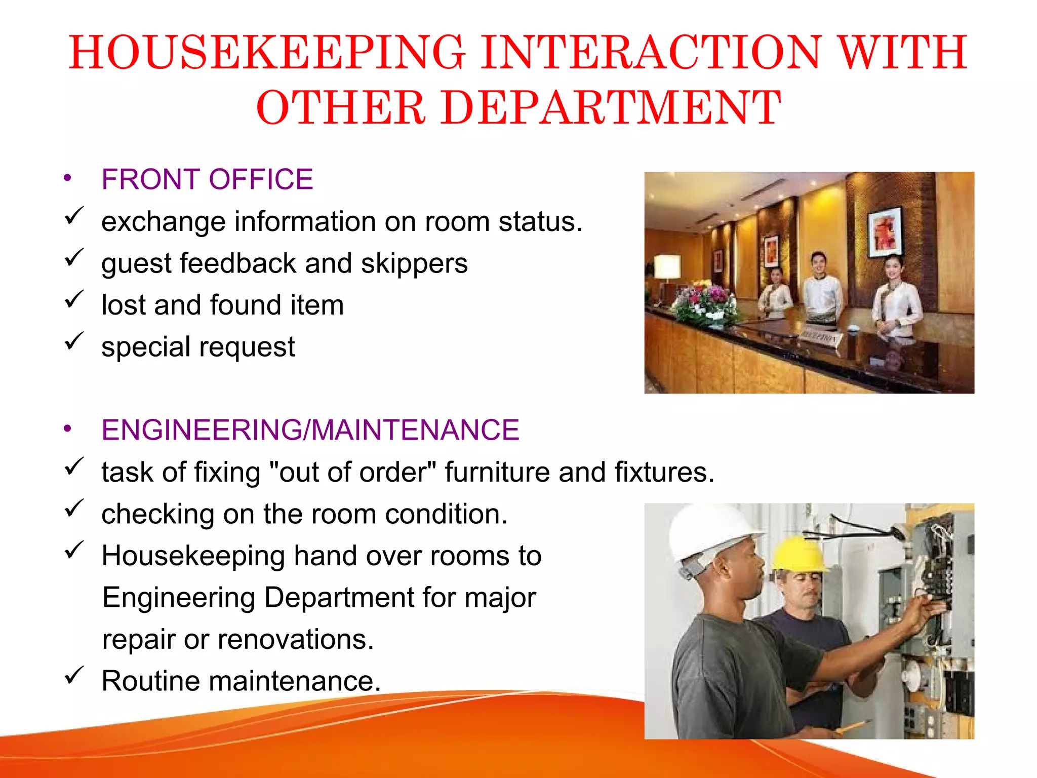 HOUSEKEEPING OPERATION: ROLES AND FUNCTIONS OF HOUSEKEEPING PERSONNEL | PPT