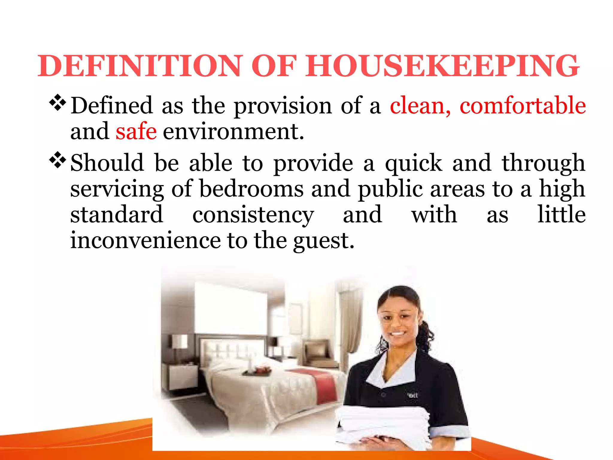 HOUSEKEEPING OPERATION: ROLES AND FUNCTIONS OF HOUSEKEEPING PERSONNEL | PPT