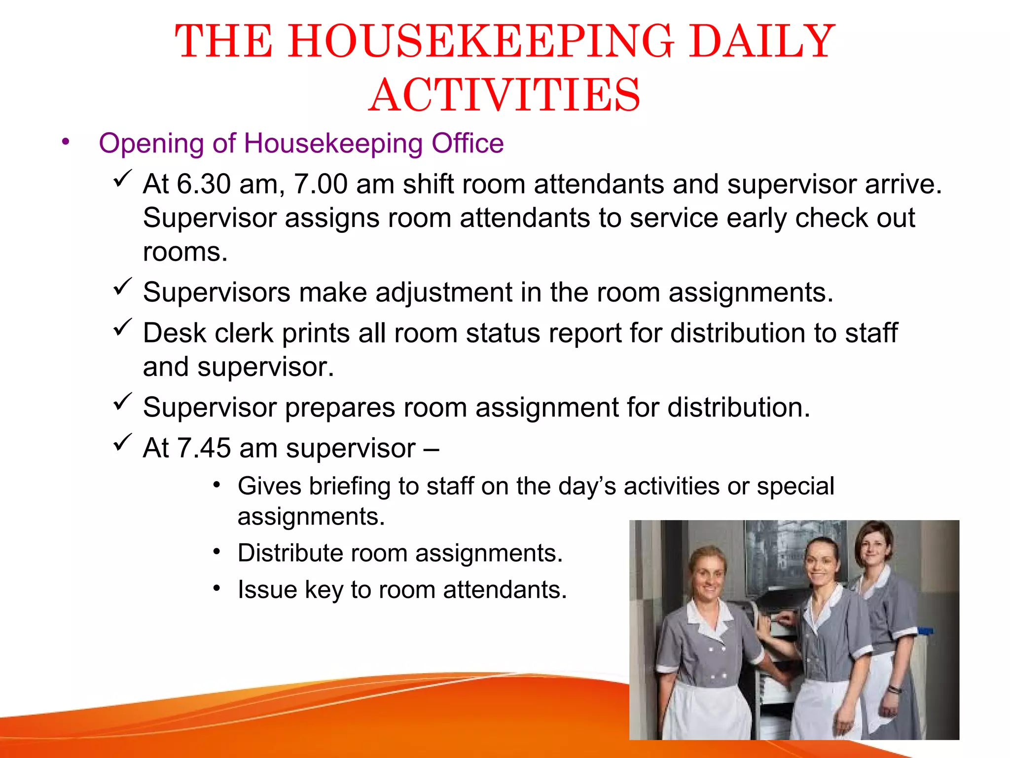 HOUSEKEEPING OPERATION: ROLES AND FUNCTIONS OF HOUSEKEEPING PERSONNEL | PPT