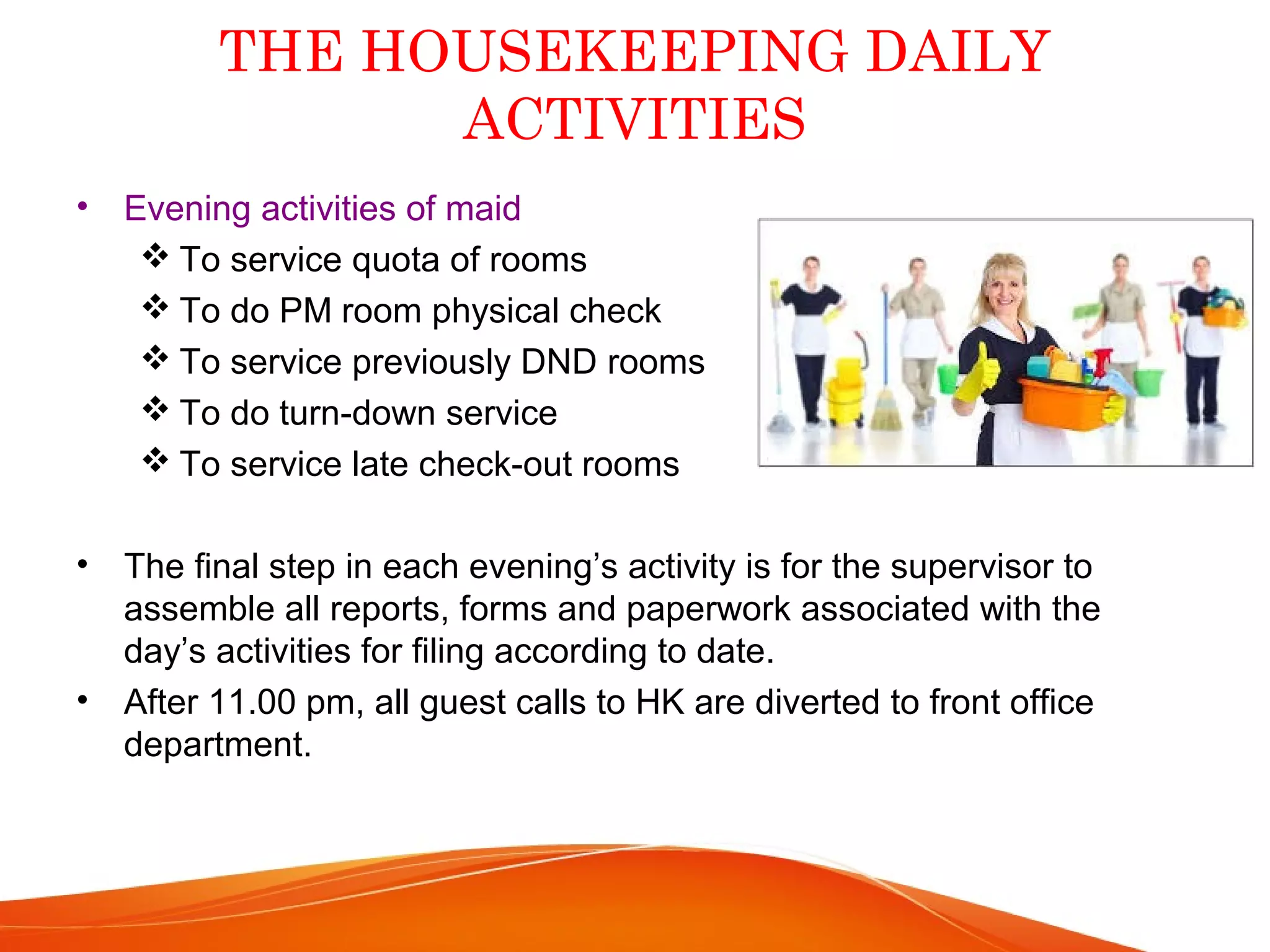 HOUSEKEEPING OPERATION: ROLES AND FUNCTIONS OF HOUSEKEEPING PERSONNEL | PPT