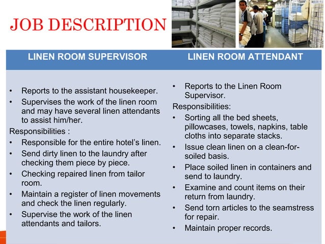 HOUSEKEEPING OPERATION: ROLES AND FUNCTIONS OF HOUSEKEEPING PERSONNEL | PPT