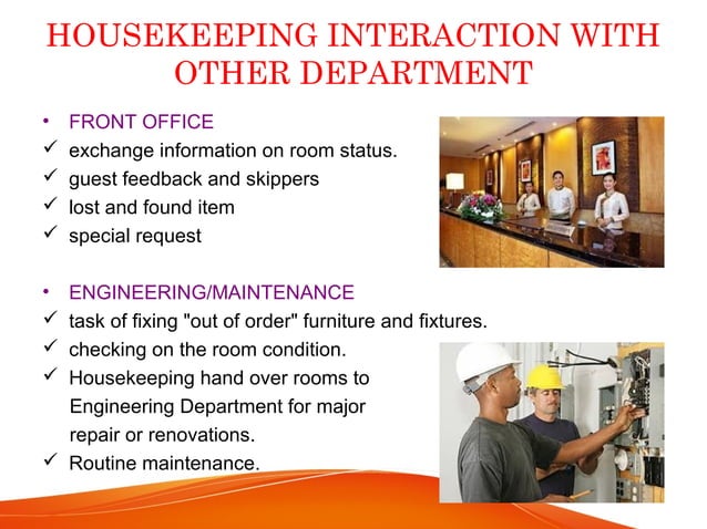HOUSEKEEPING OPERATION: ROLES AND FUNCTIONS OF HOUSEKEEPING PERSONNEL | PPT