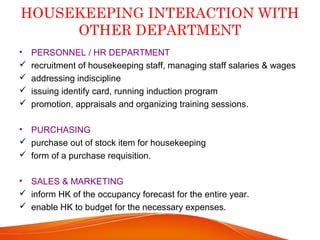 HOUSEKEEPING OPERATION: ROLES AND FUNCTIONS OF HOUSEKEEPING PERSONNEL | PPT