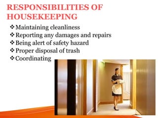 HOUSEKEEPING OPERATION: ROLES AND FUNCTIONS OF HOUSEKEEPING PERSONNEL | PPT