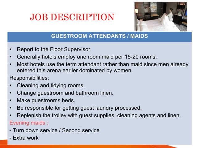 HOUSEKEEPING OPERATION: ROLES AND FUNCTIONS OF HOUSEKEEPING PERSONNEL | PPT