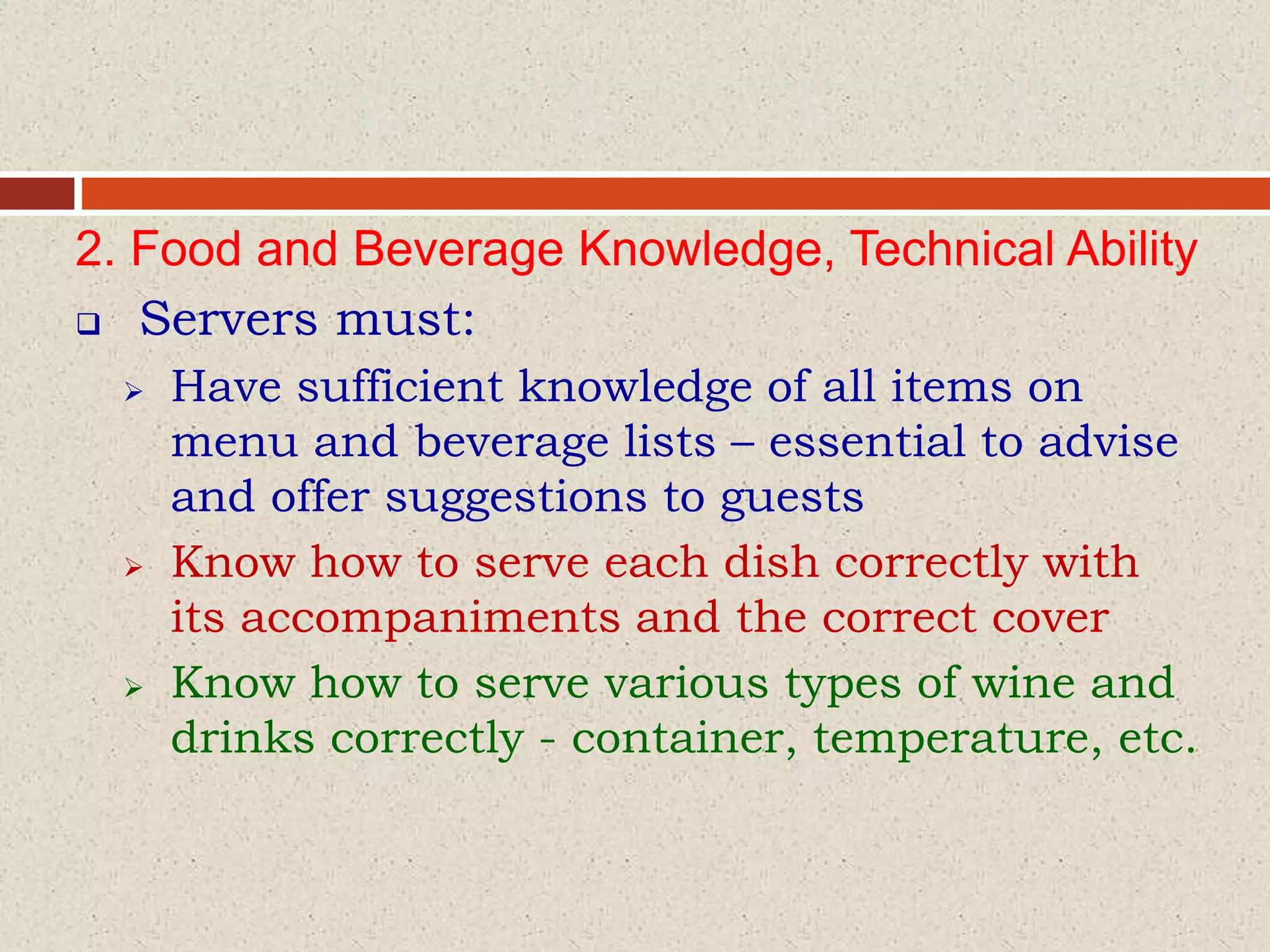 FOOD AND BEVERAGE PERSONNEL ATTRIBUTES, SKILLS AND KNOWLEDGE | PPTX