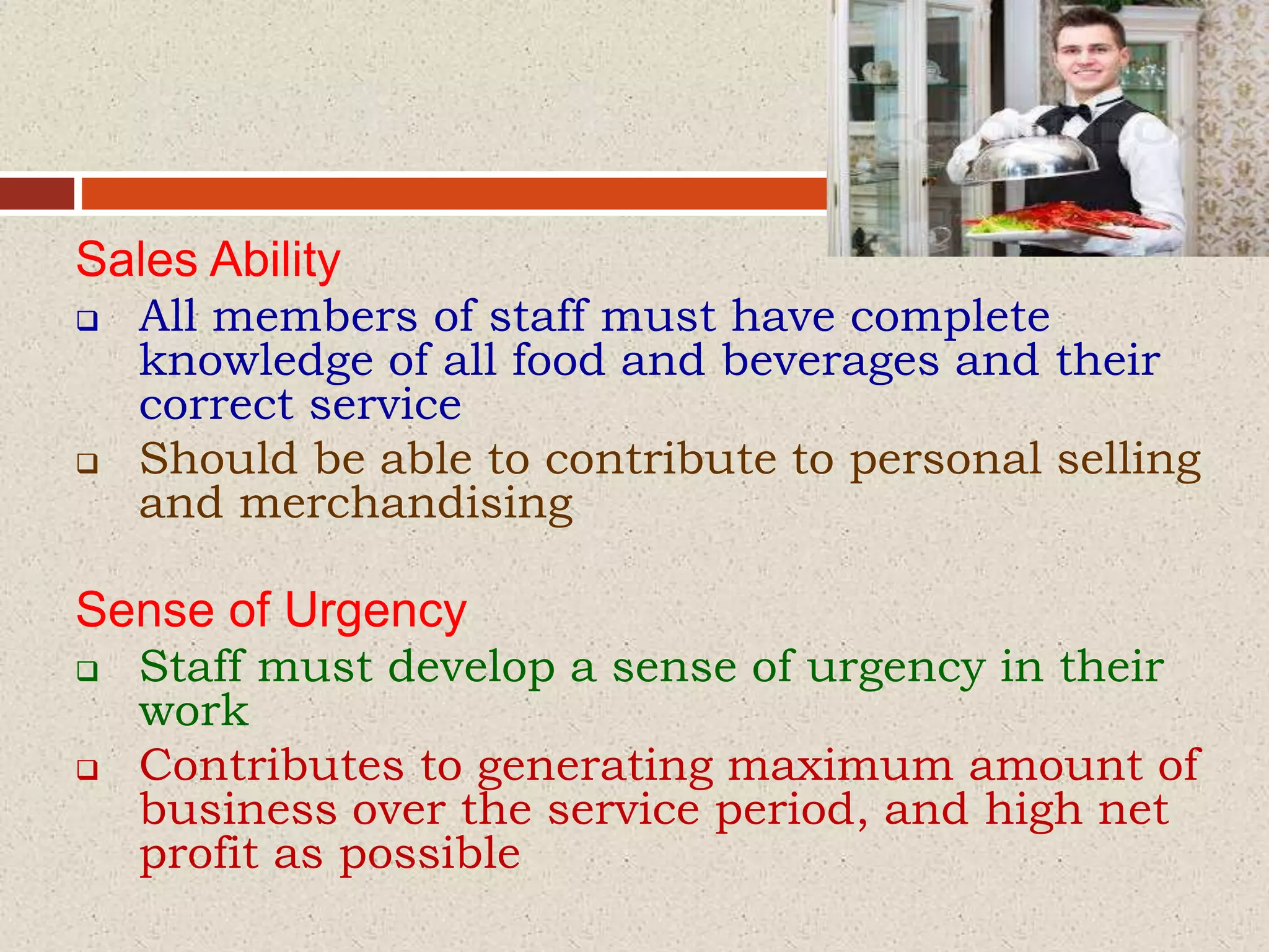 FOOD AND BEVERAGE PERSONNEL ATTRIBUTES, SKILLS AND KNOWLEDGE | PPTX