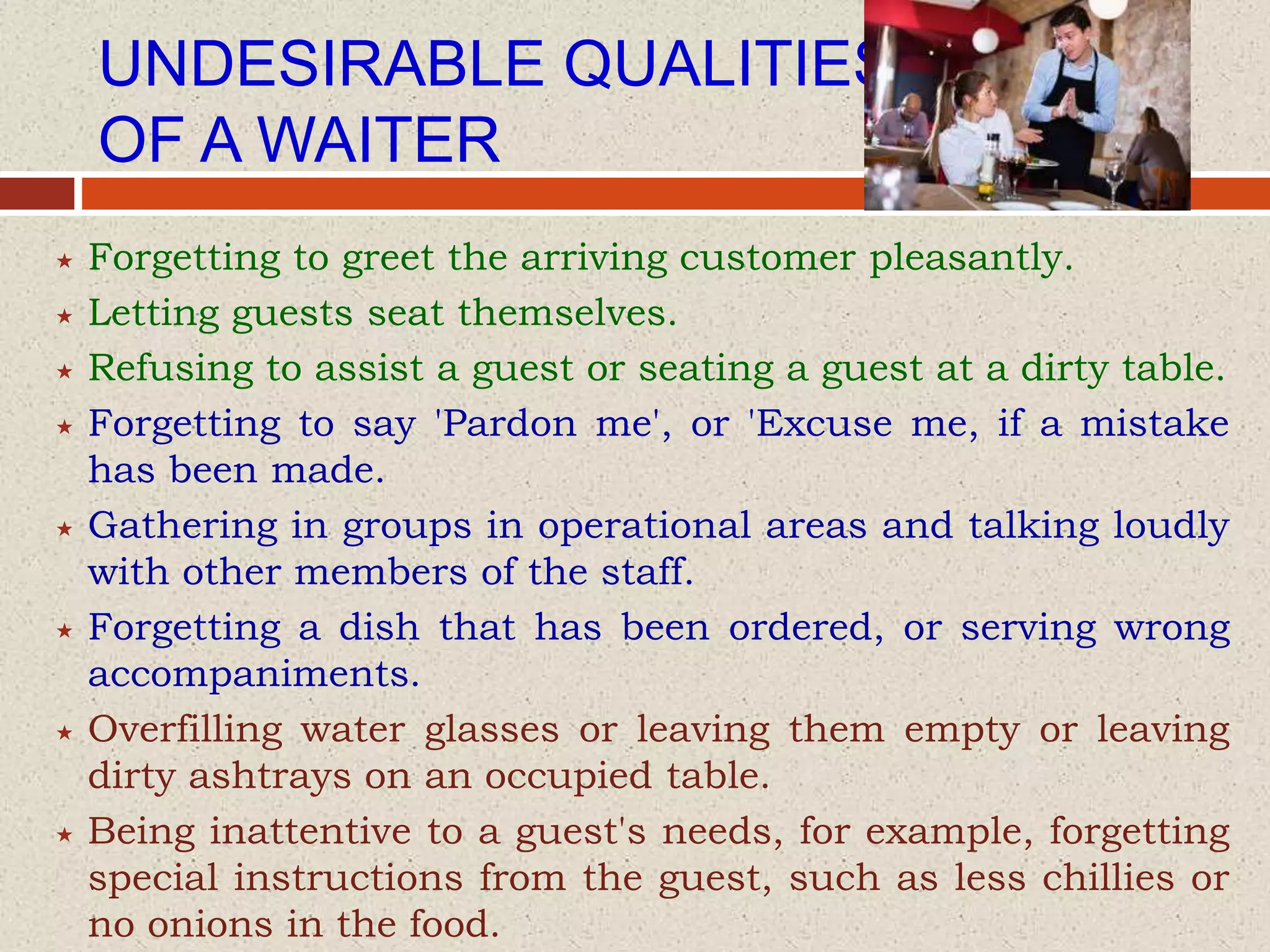 FOOD AND BEVERAGE PERSONNEL ATTRIBUTES, SKILLS AND KNOWLEDGE | PPTX