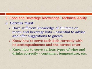 FOOD AND BEVERAGE PERSONNEL ATTRIBUTES, SKILLS AND KNOWLEDGE | PPTX