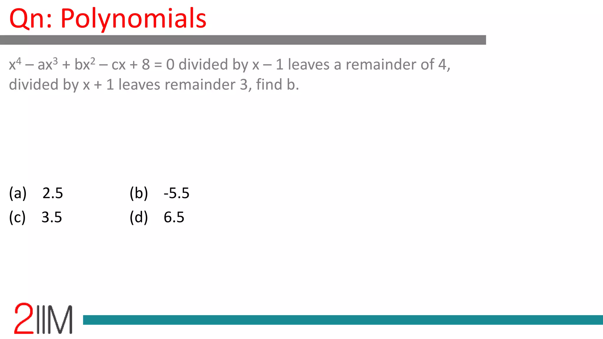 Polynomials - Remainder Theorem | PPT