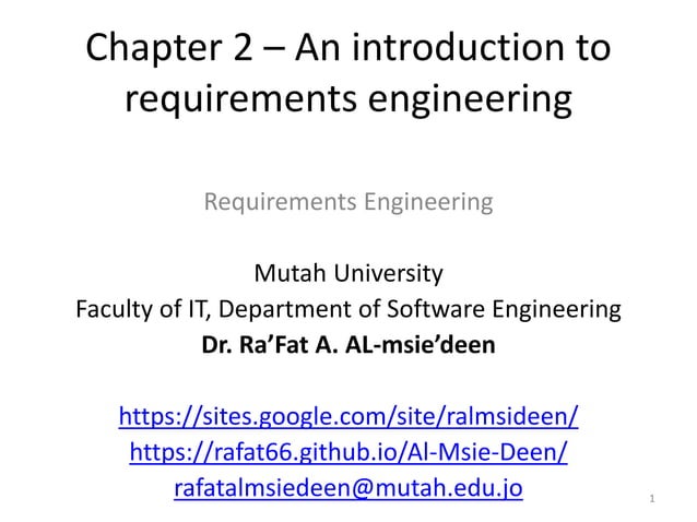 Requirements Engineering - "Ch2 an introduction to requirements" | PPT