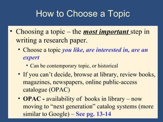 Writing The Research Paper A Handbook (7th ed) - Ch 2 choosing a topic ...