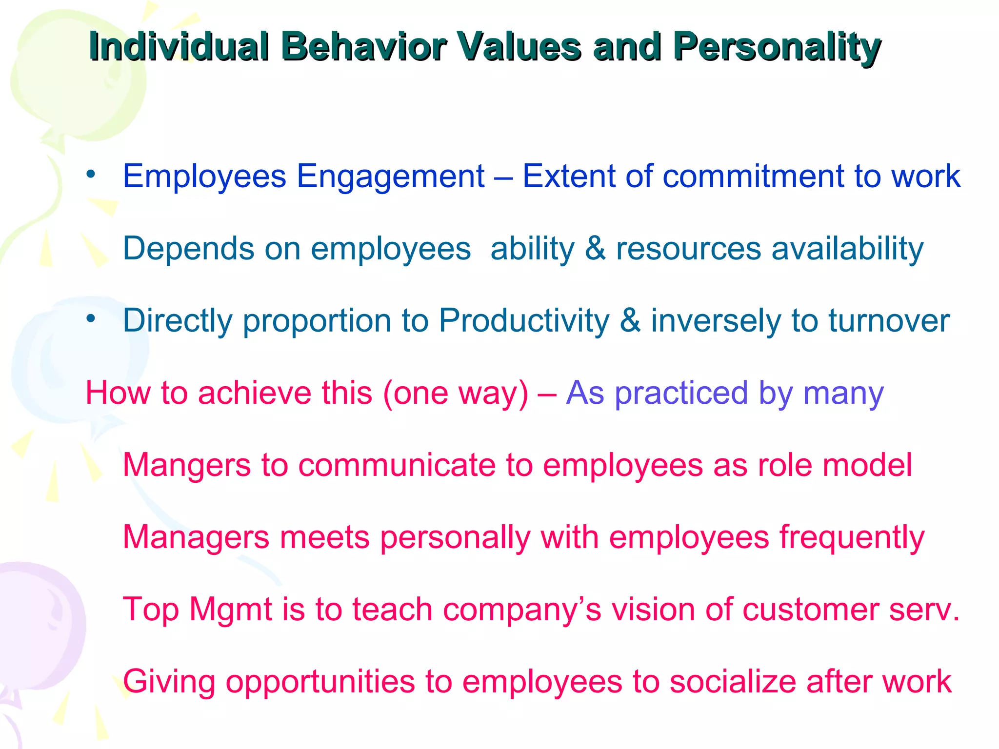 Organizational Behaviour Chapter # 2 Individual Behavior, Values and ...