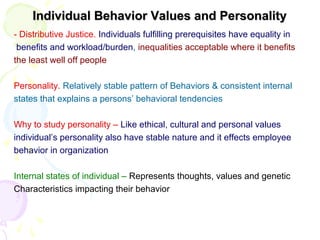 Organizational Behaviour Chapter # 2 Individual Behavior, Values and ...
