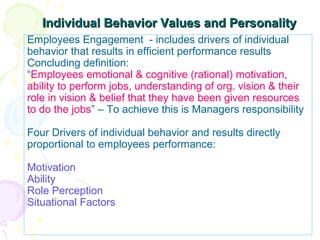 Organizational Behaviour Chapter # 2 Individual Behavior, Values and ...