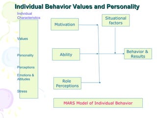 Organizational Behaviour Chapter # 2 Individual Behavior, Values and Personality | PPT