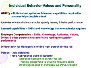 Organizational Behaviour Chapter # 2 Individual Behavior, Values and ...