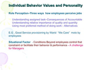 Organizational Behaviour Chapter # 2 Individual Behavior, Values and ...
