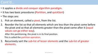 Ch2 Part III-Advanced Sorting algorithms.pptx | Programming Languages | Computing