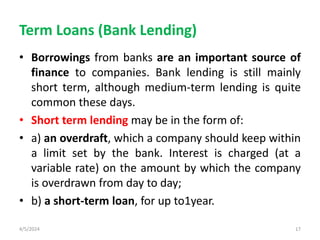 Ch 2 Sources of finance are classed as being either internal or ...