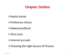 Ch 2 Sources of finance are classed as being either internal or ...