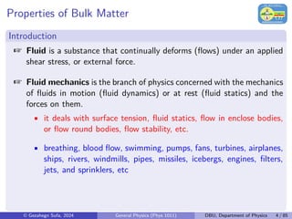 Fundamentals of Fluid Mechanics: Elasticity, Pressure, and Flow in General Physics | PDF