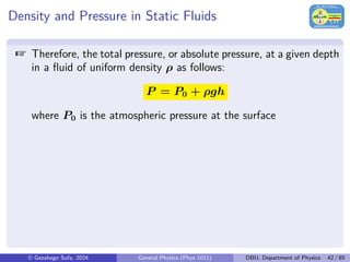 Fundamentals of Fluid Mechanics: Elasticity, Pressure, and Flow in General Physics | PDF