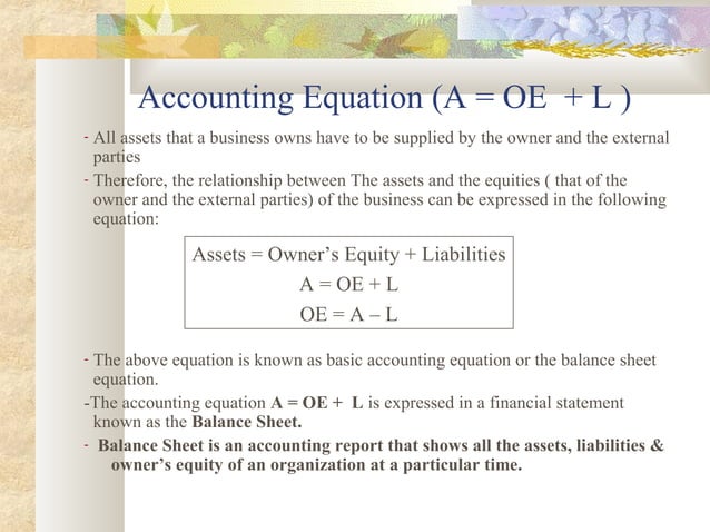 Ch 3 accounting equation & classification | PPT