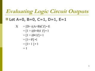 Logic Design - Chapter 3: Boolean Algebra | PPT
