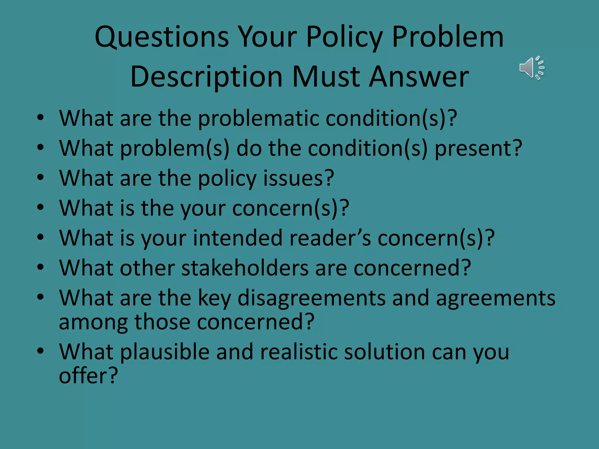 Essential components of a policy problem definition | PPT