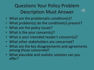 Essential components of a policy problem definition | PPT