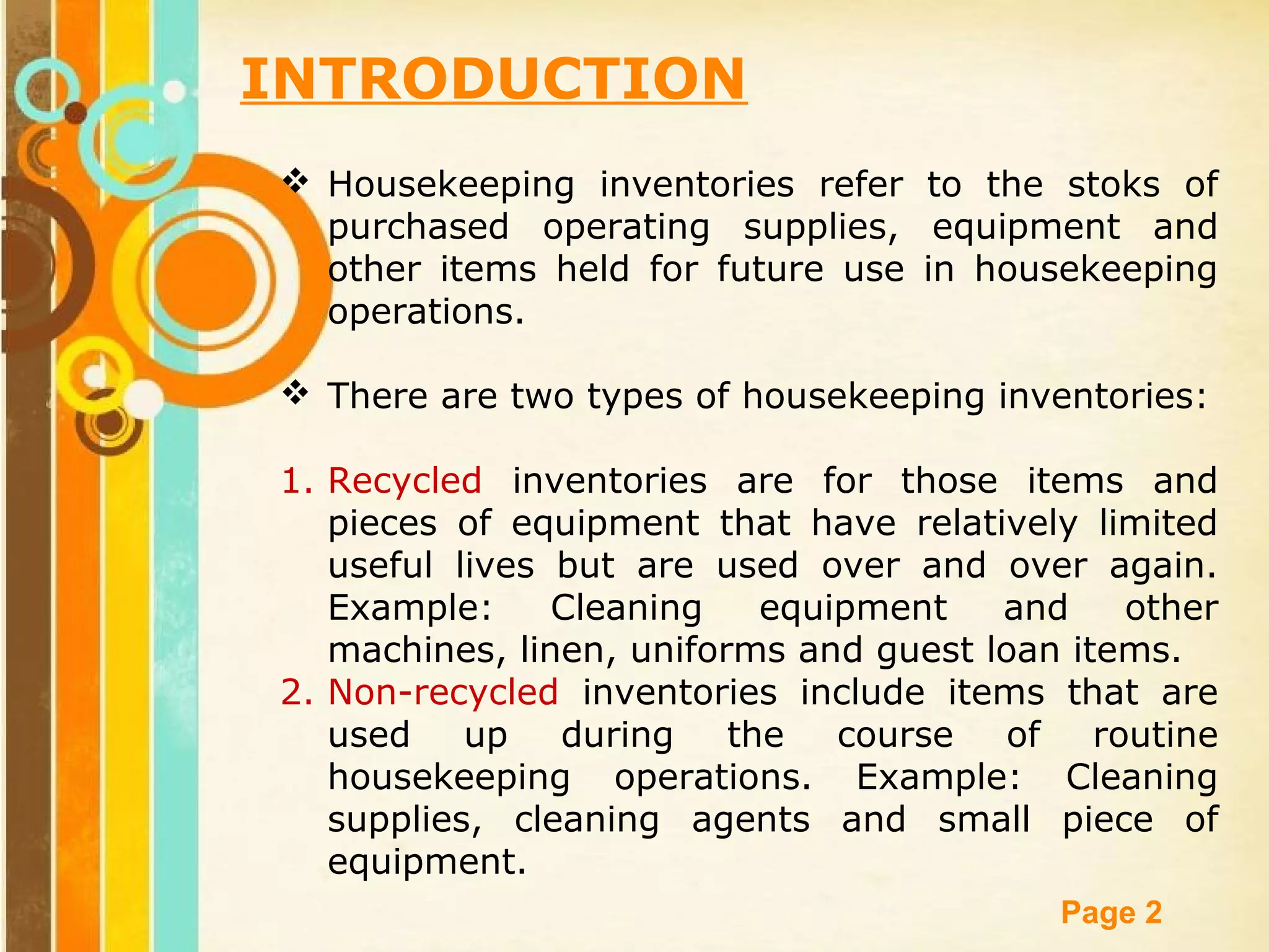 HOUSEKEEPING OPERATION: HOUSEKEEPING INVENTORIES | PPT