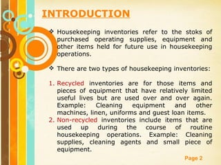 HOUSEKEEPING OPERATION: HOUSEKEEPING INVENTORIES | PPT