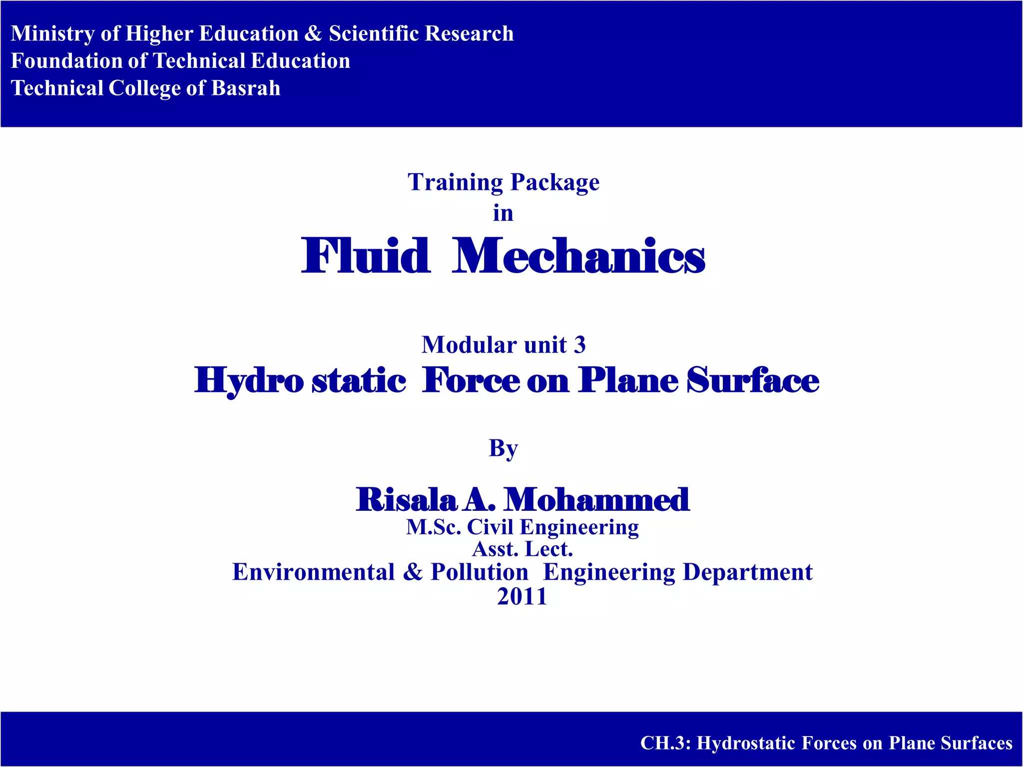 Hydrostatic forces on plane surfaces | PDF