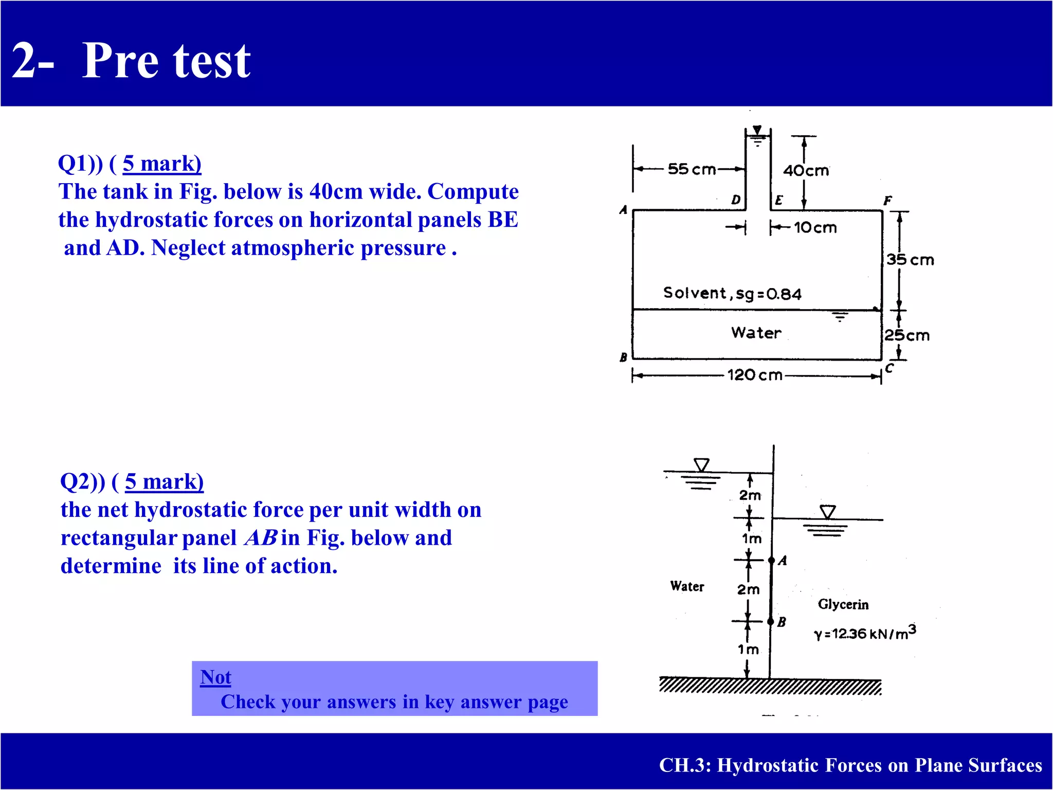 Hydrostatic forces on plane surfaces | PDF